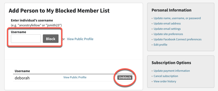 Blocking Someone on Ancestry®
