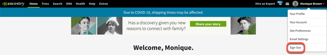 Click your name or username and click Sign Out