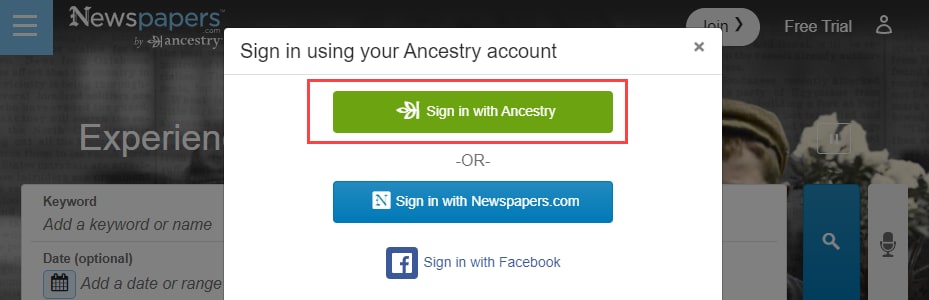 Signing in to Forces War Records and Newspapers.com™