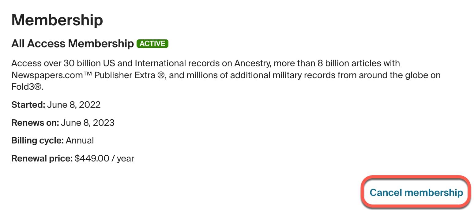 cancel membership button