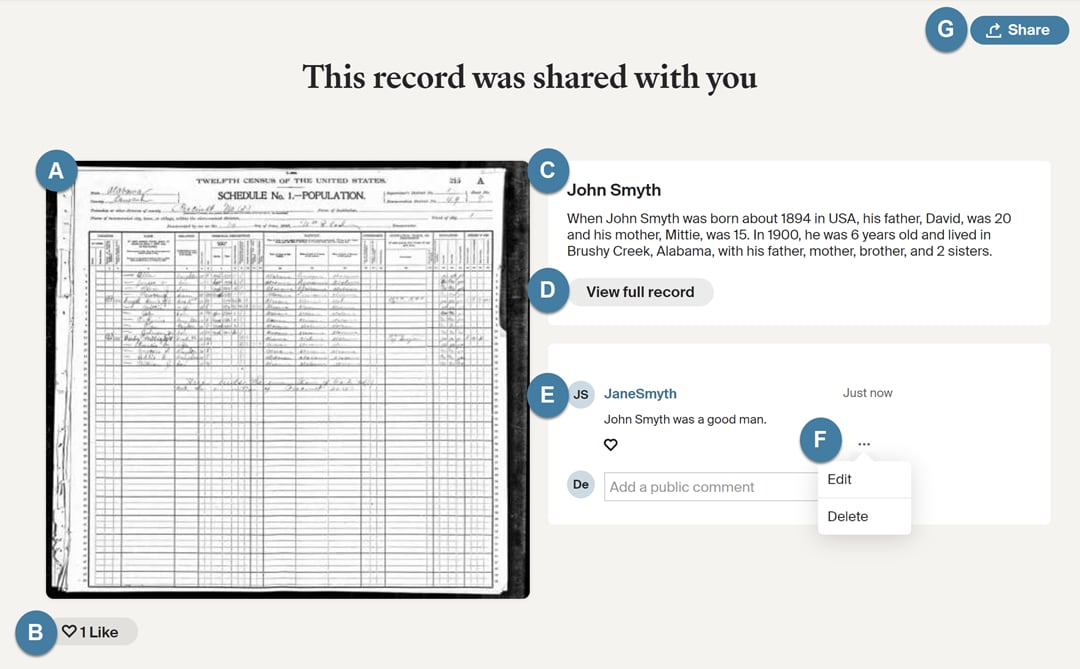Sharing an Ancestry® Record